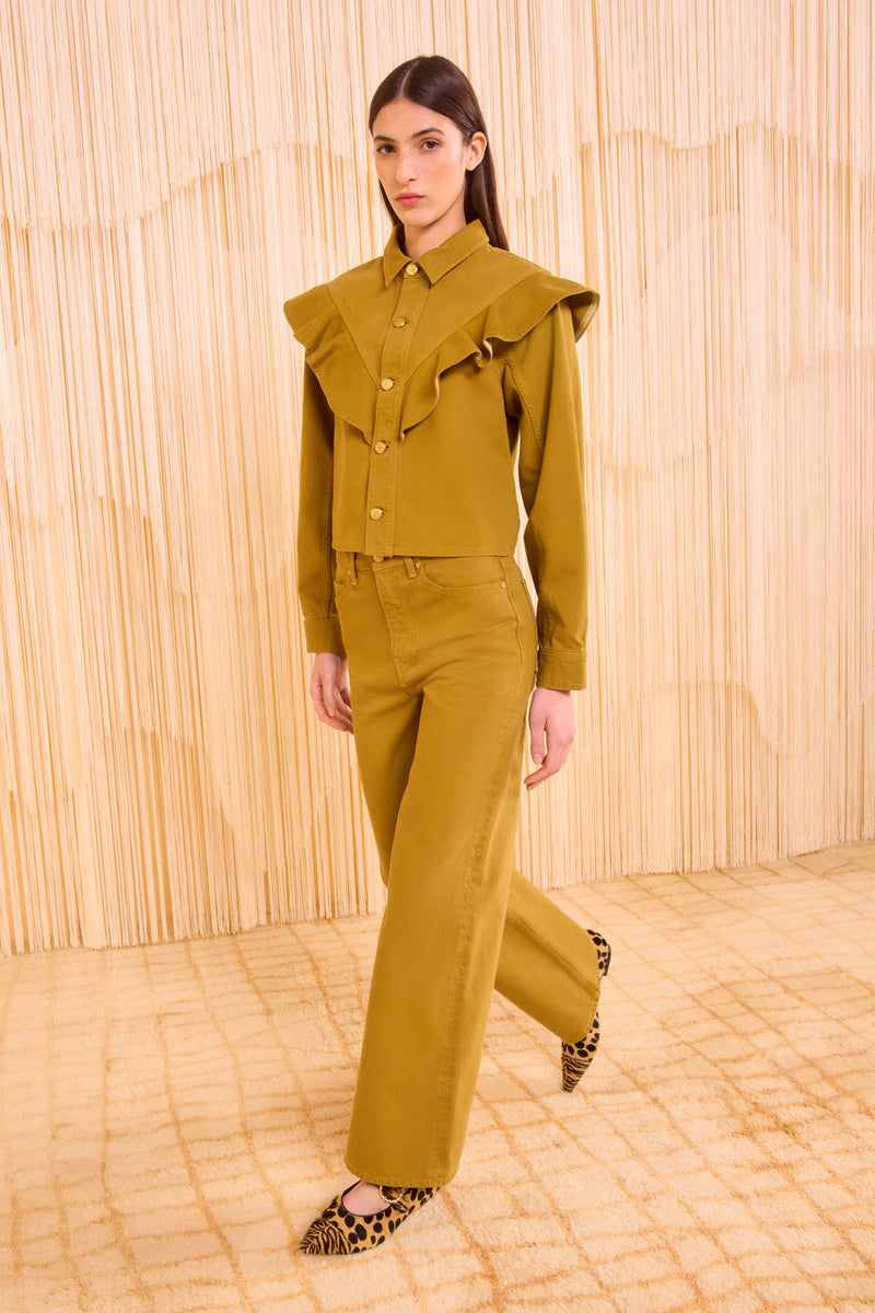 The Mathilde Shirt - Argan Green Handmade Ruffled Shirt - Ulla Johnson