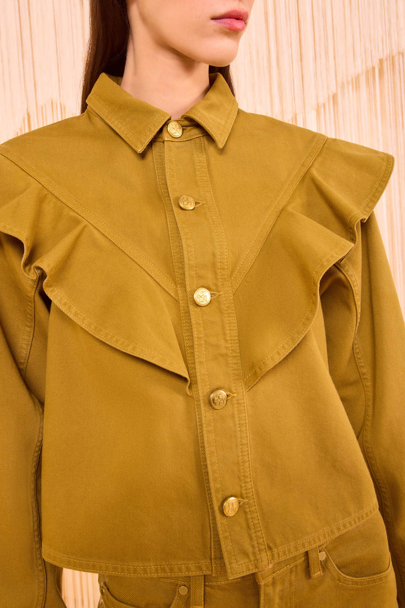 The Mathilde Shirt - Argan Green Handmade Ruffled Shirt - Ulla Johnson