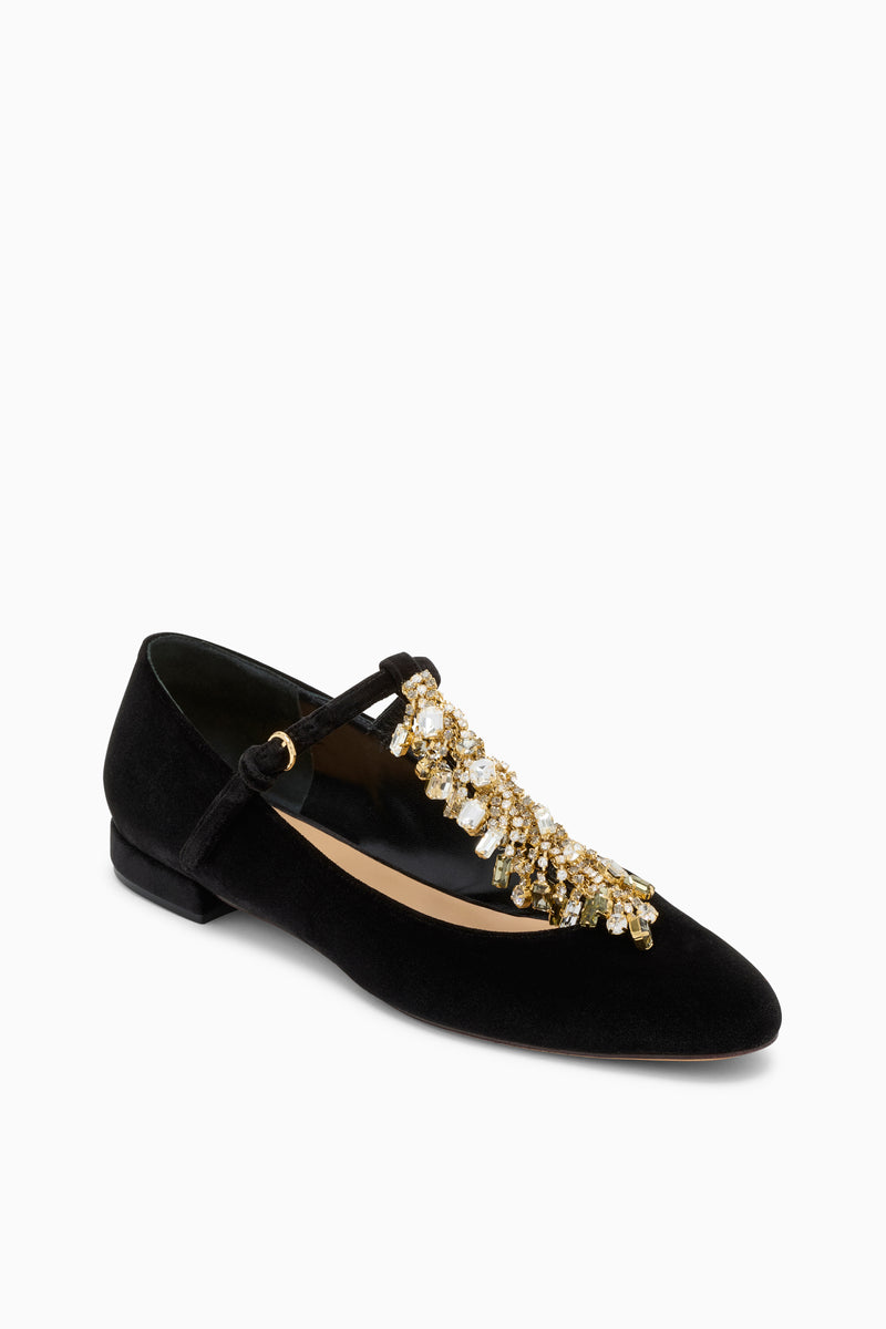 Bianca Crystal T–Strap Ballerina - Noir Black Velvet Ballerina Heel ...