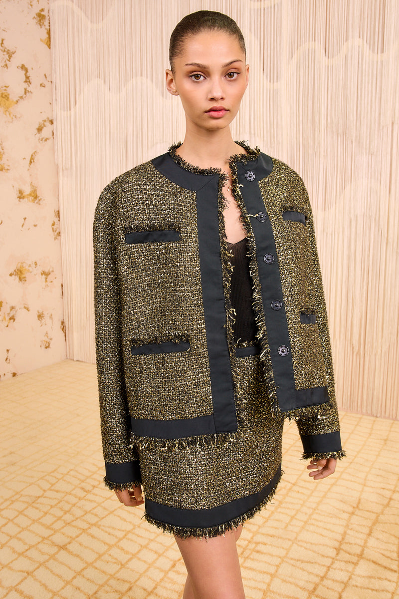 Carmella Tweed Coat - Tapestry Gold Textured Tweed Coat - Ulla Johnson