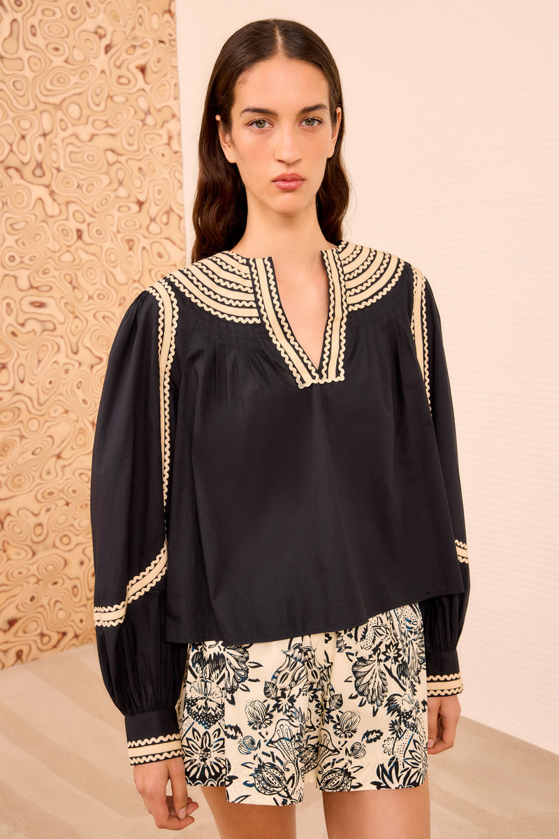 Laurenza Long Sleeve Top - Noir - Ulla Johnson