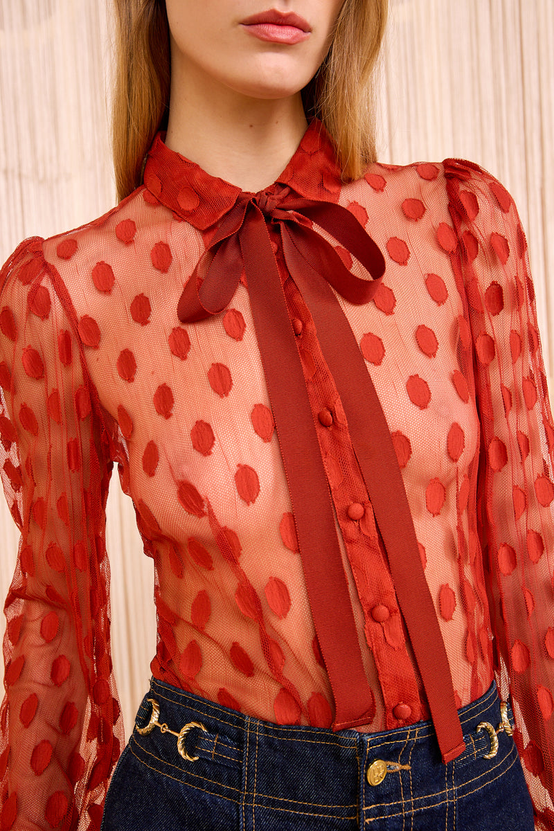 Soraya Lace Neck–Tie Blouse - Ruby Ruby Lace Dot Blouse - Ulla Johnson