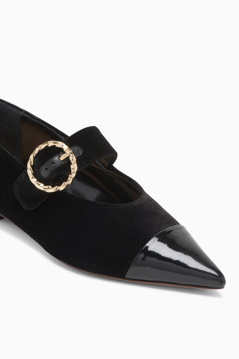 Kiki Flat - Noir Black Velvet & Leather Flat - Ulla Johnson