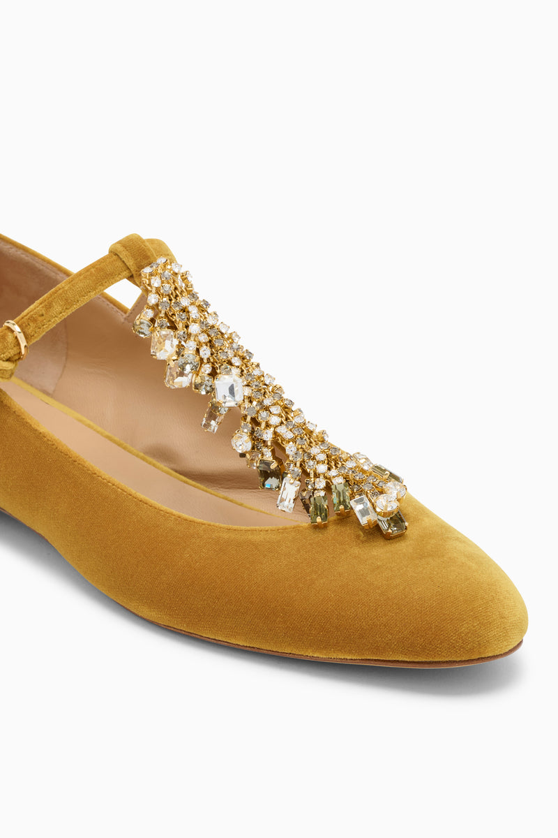 Bianca Crystal T–Strap Ballerina - Artichoke Green Velvet Ballerina ...