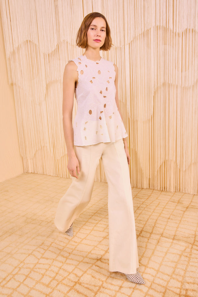 Ali Sleeveless Top - Chalk Cotton Organdy Top with Wildflower ...