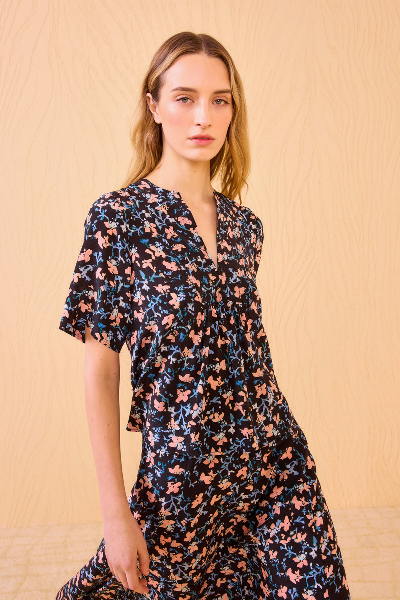 Calla Short Sleeve Top - Nocturne Silk Floral Top - Ulla Johnson