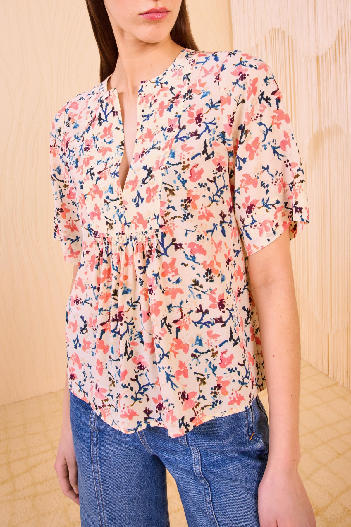 Calla Short Sleeve Top - Plumeria Silk Floral Top - Ulla Johnson