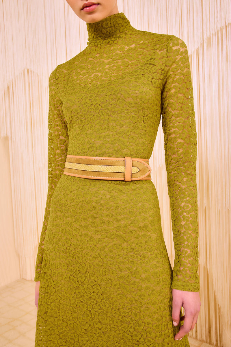 Gemma Patchwork Belt - Camel Patchwork Suede Python Leather Belt - Ulla ...