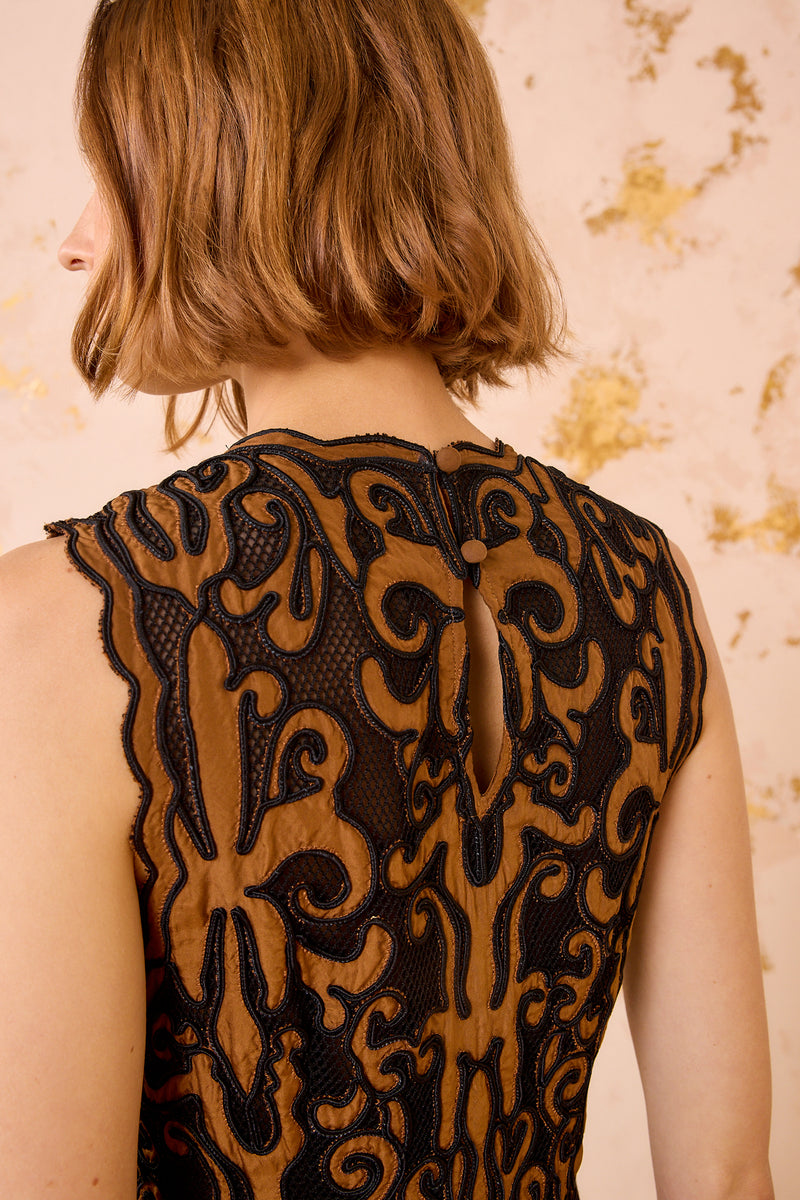 Auryn Applique Sleeveless Long Dress - Saffron Appliqué Mesh Dress ...