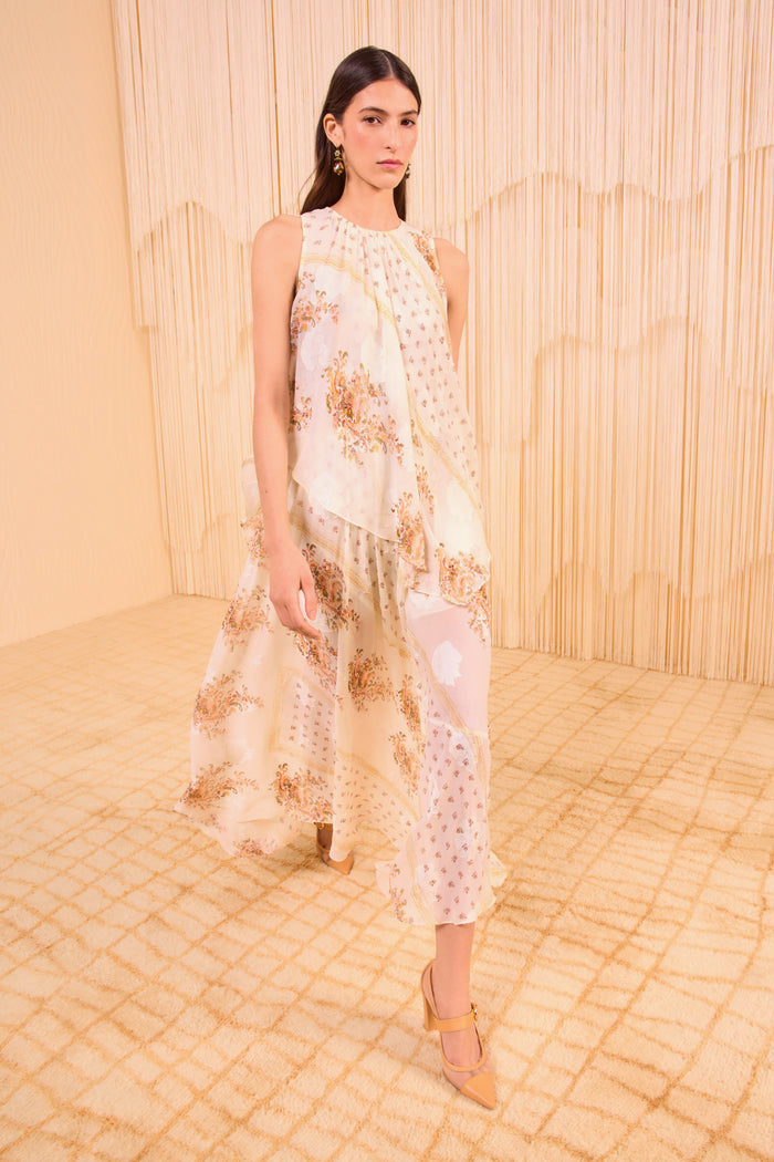 Caprice Asymmetrical Layered Dress - Alabaster White Silk Chiffon Dress - Ulla Johnson