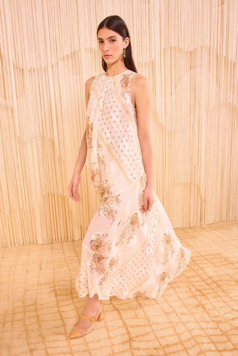 Caprice Asymmetrical Layered Dress - Alabaster White Silk Chiffon Dress - Ulla Johnson