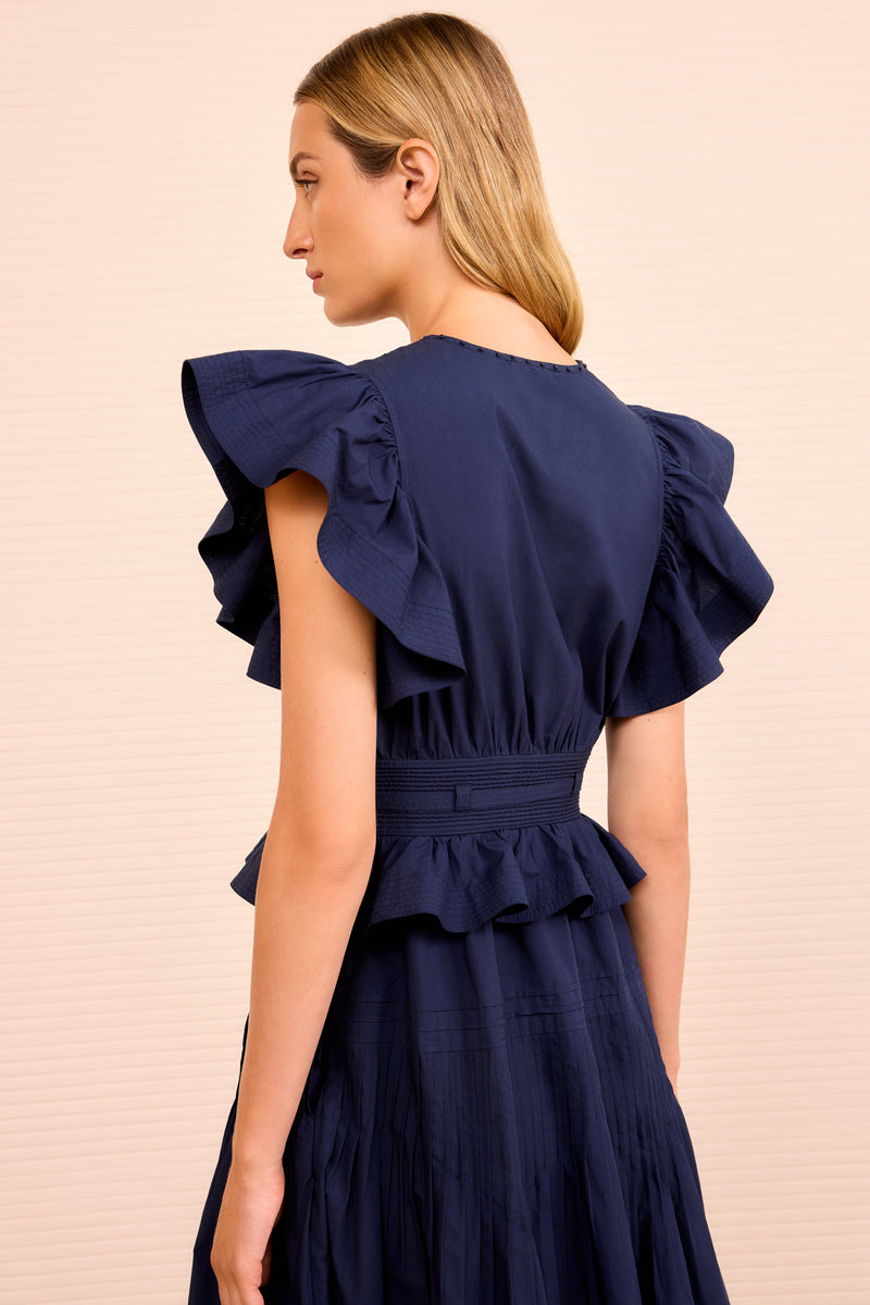 Florence Flutter Sleeve Midi Dress - Midnight - Ulla Johnson