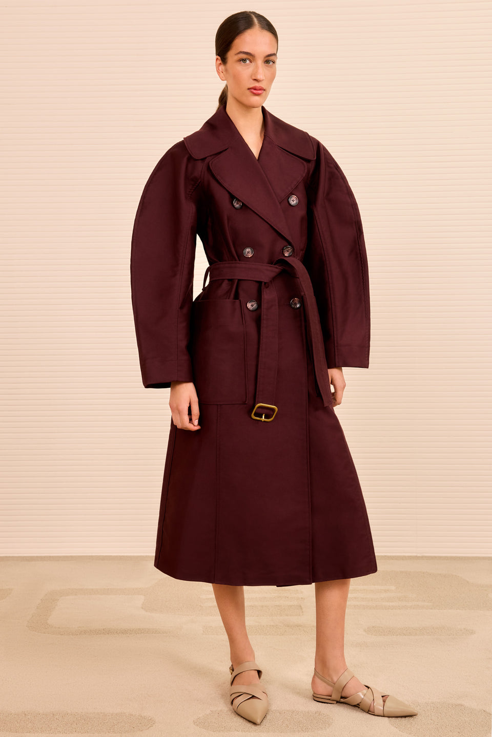 Fleur Belted Trench Coat - Claret Red Double Breasted Structured Trench ...