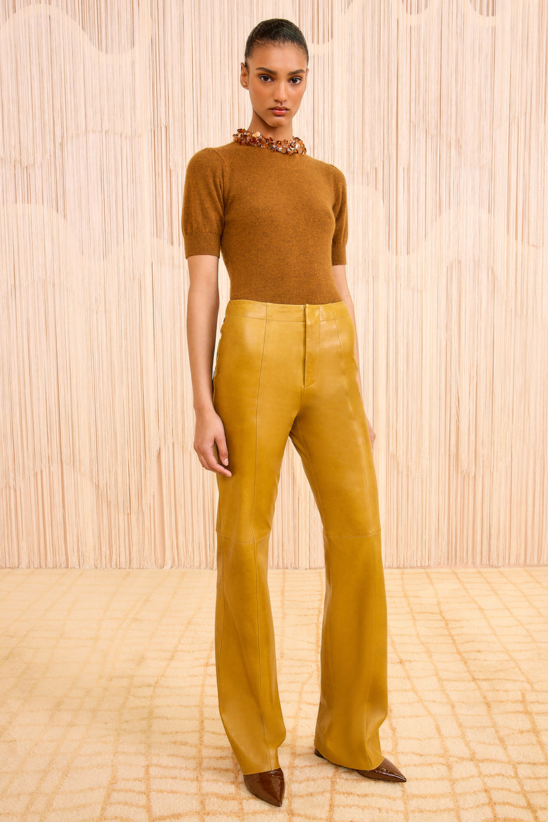Kadin Leather Mid Rise Pant - Willow Soft Lambskin Wide Leg Pant - Ulla ...