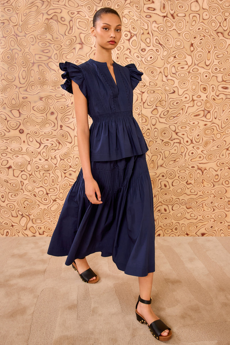 Luise Flutter Sleeve Top - Midnight Blue Flutter Top - Ulla Johnson