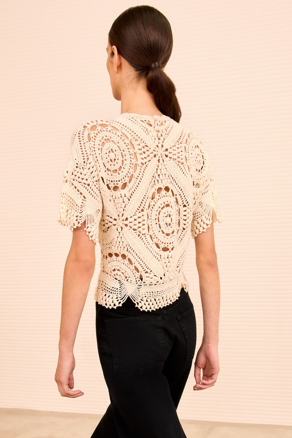 Maddalena Short Sleeve Hand Crochet Top - Cowrie - Ulla Johnson