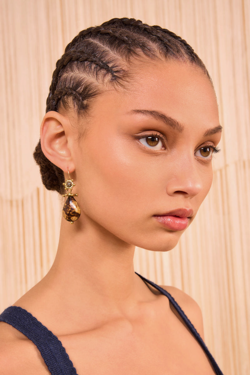 Raelyn Spotted Jasper Double Stone Drop - Jasper Brass Drop Earrings ...