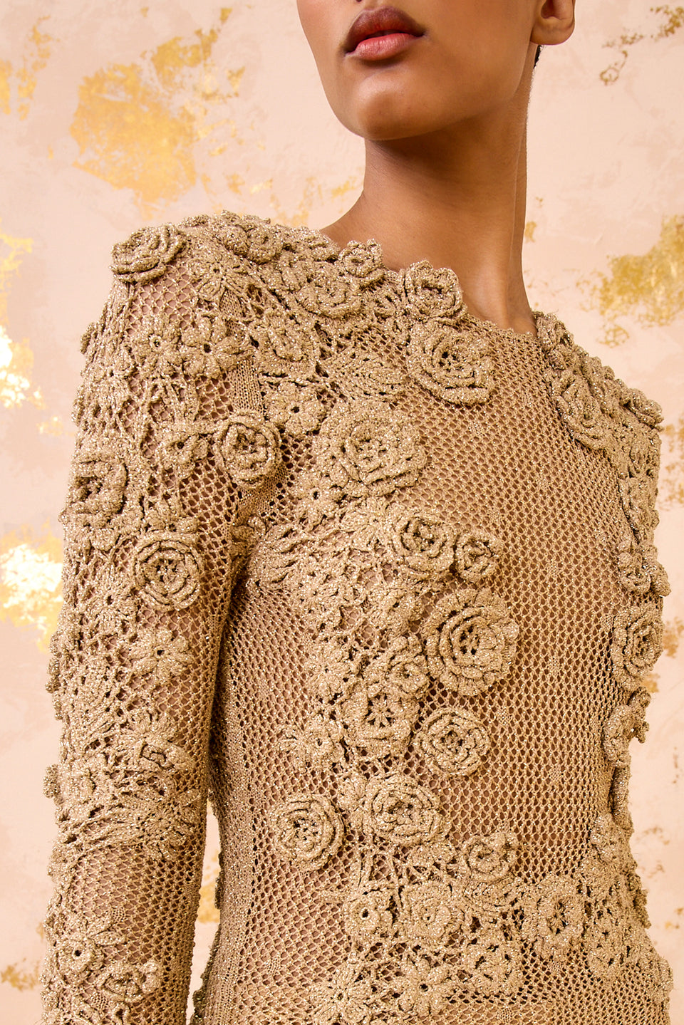 Viola Crochet Knit Pullover - Lurex Combo Hand-Crochet Floral Detail ...