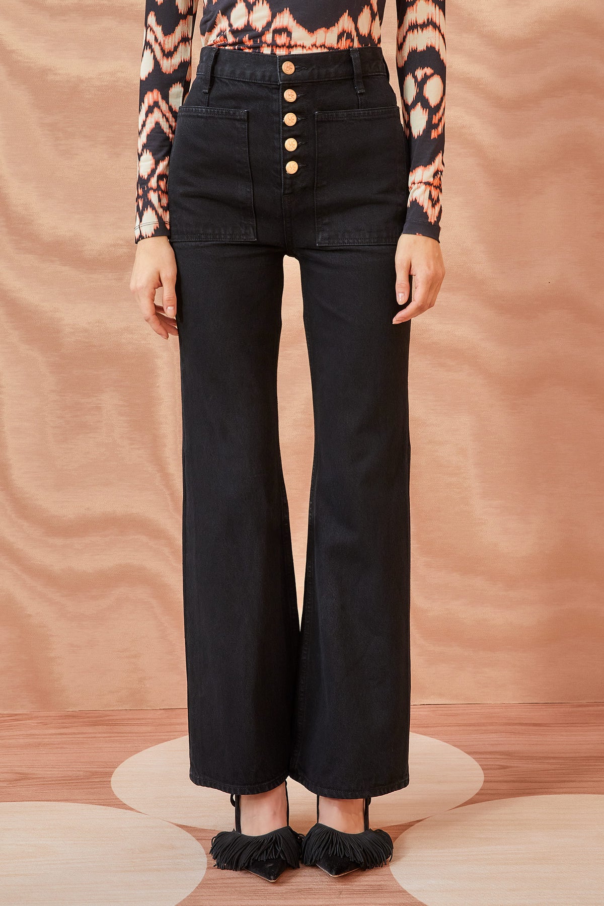 The Lou Jean - Noir High Rise Kick Flare Jean - Ulla Johnson