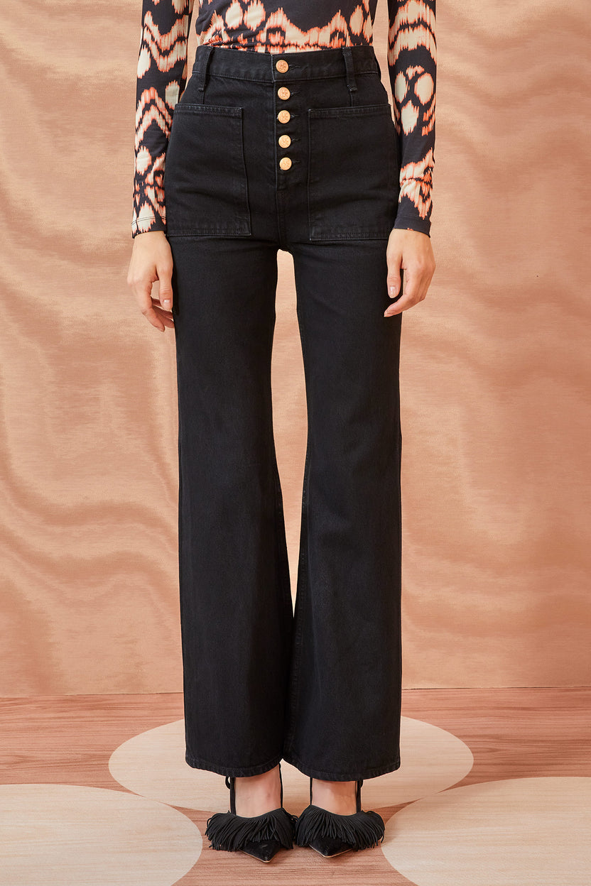 The Lou Jean - Noir High Rise Kick Flare Jean - Ulla Johnson