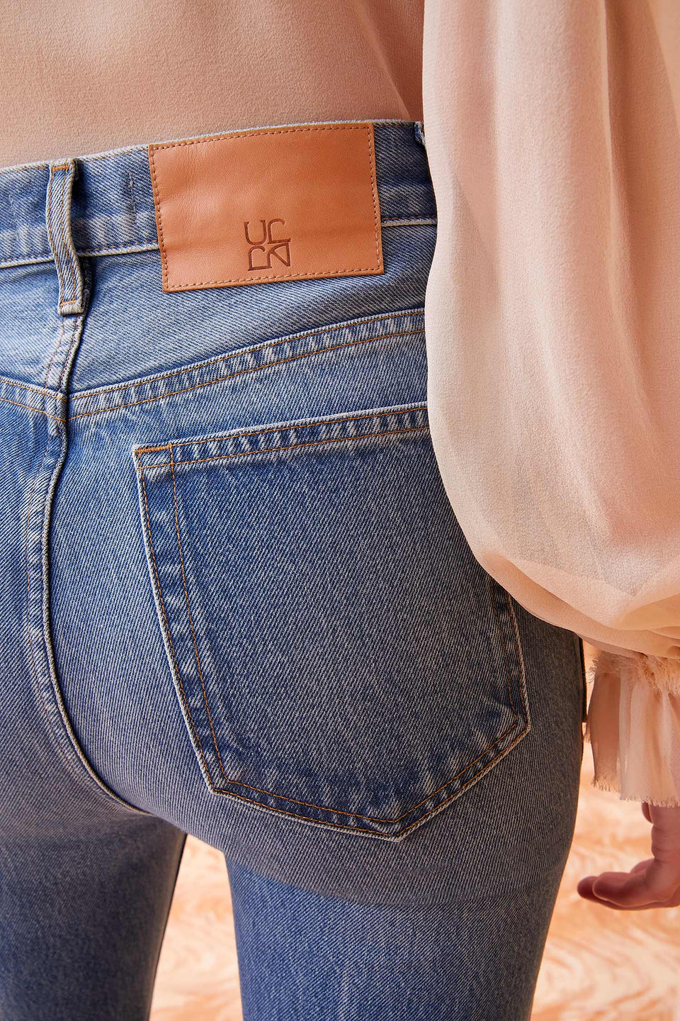 The Lou Jean - Danube Medium Indigo Wash Blue High Waisted Flare Cotton Jean - Ulla Johnson