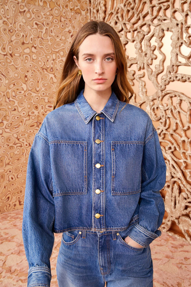 The Bobbi Jacket - Danube Denim Cotton Cropped Denim Jacket - Ulla Johnson