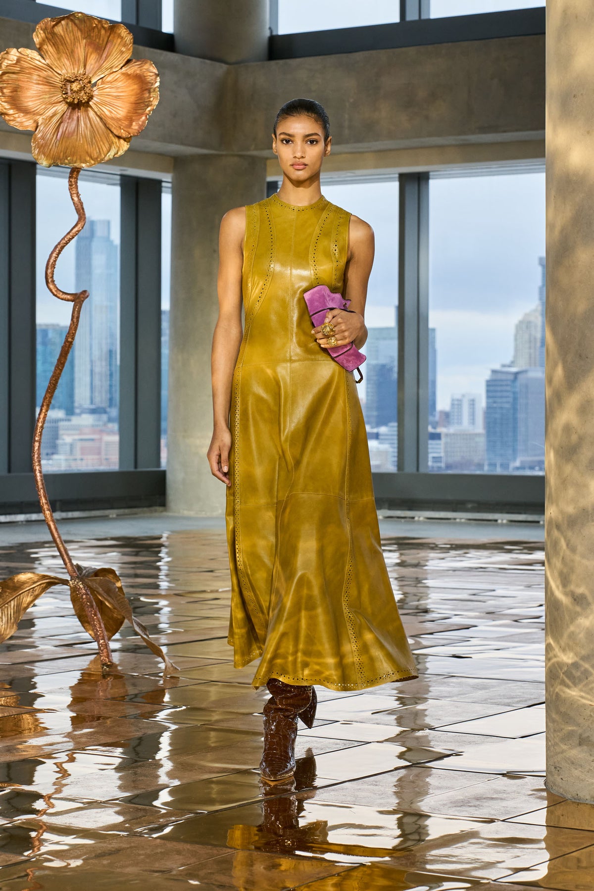 Juliette Leather Sleeveless Long Dress - Willow Perforated Leather Maxi ...
