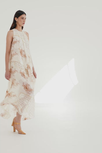 Caprice Asymmetrical Layered Dress - Alabaster White Silk Chiffon Dress - Ulla Johnson